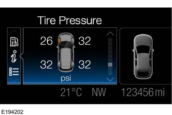 Tire Pressure Management System Screen